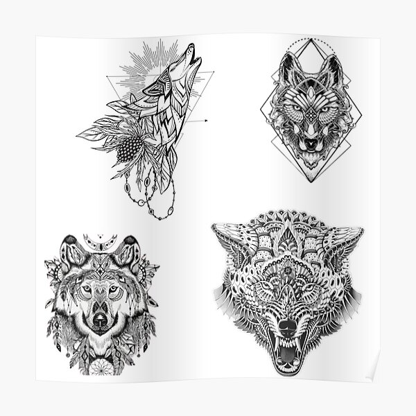 Póster «Cabeza de lobo azteca en blanco y negro» de sellycaty | Redbubble