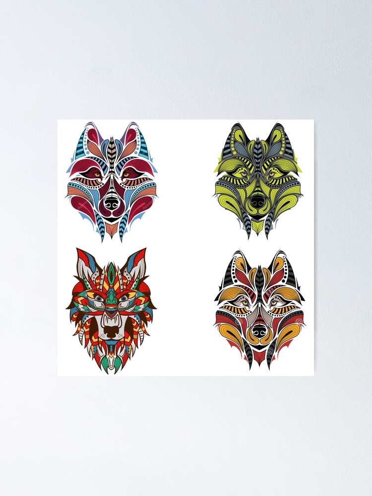 Póster «Cabeza de lobo azteca colorido» de sellycaty | Redbubble