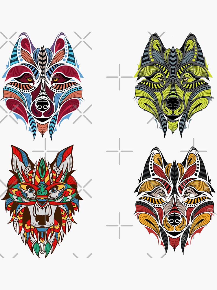 Pegatina «Cabeza de lobo azteca colorido» de sellycaty | Redbubble