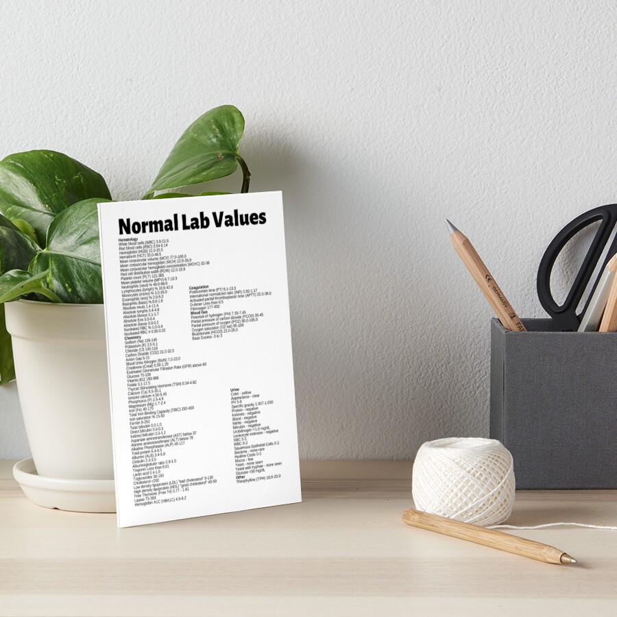 Normal Lab Values Ranges Chart Art Board Print By Caregiverology