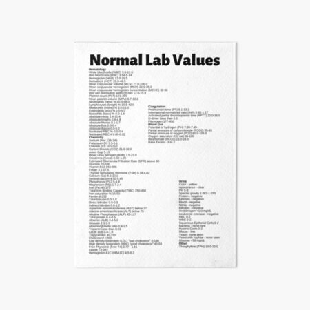 "Normal Lab Values Ranges Chart" Art Board Print for Sale by Caregiverology | Redbubble