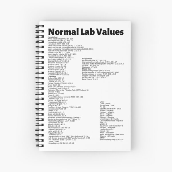 "Normal Lab Values Ranges Chart" Spiral Notebook for Sale by ...
