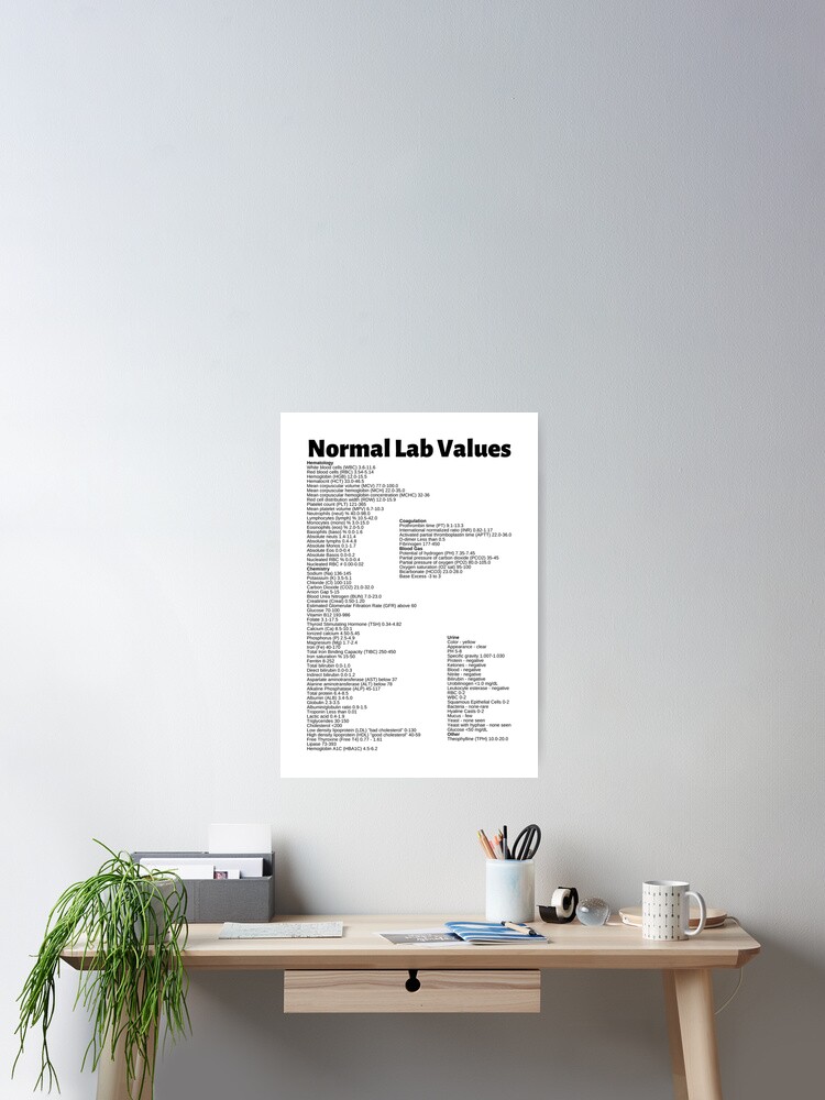 "Normal Lab Values Ranges Chart" Poster for Sale by Caregiverology ...