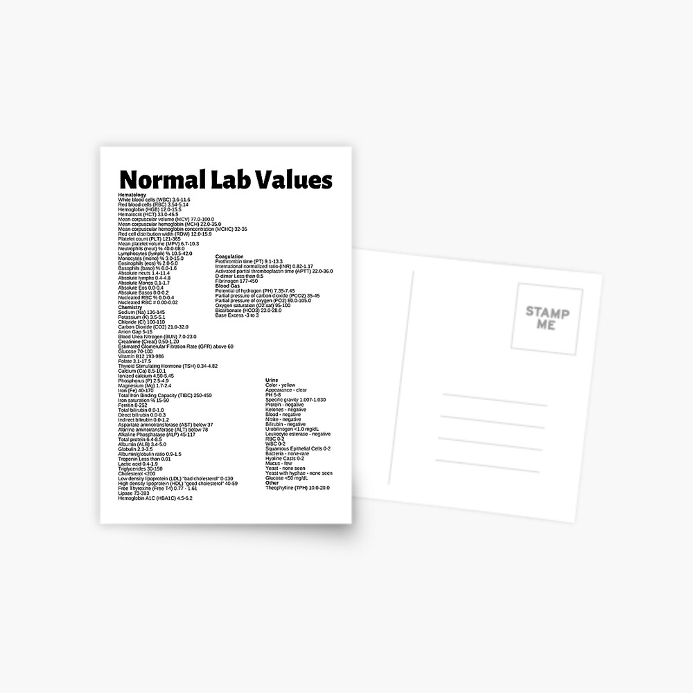 "Normal Lab Values Ranges Chart" Poster for Sale by Caregiverology ...