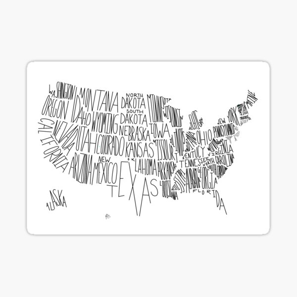 "US outline- Name of states" Sticker by KTdoodle | Redbubble