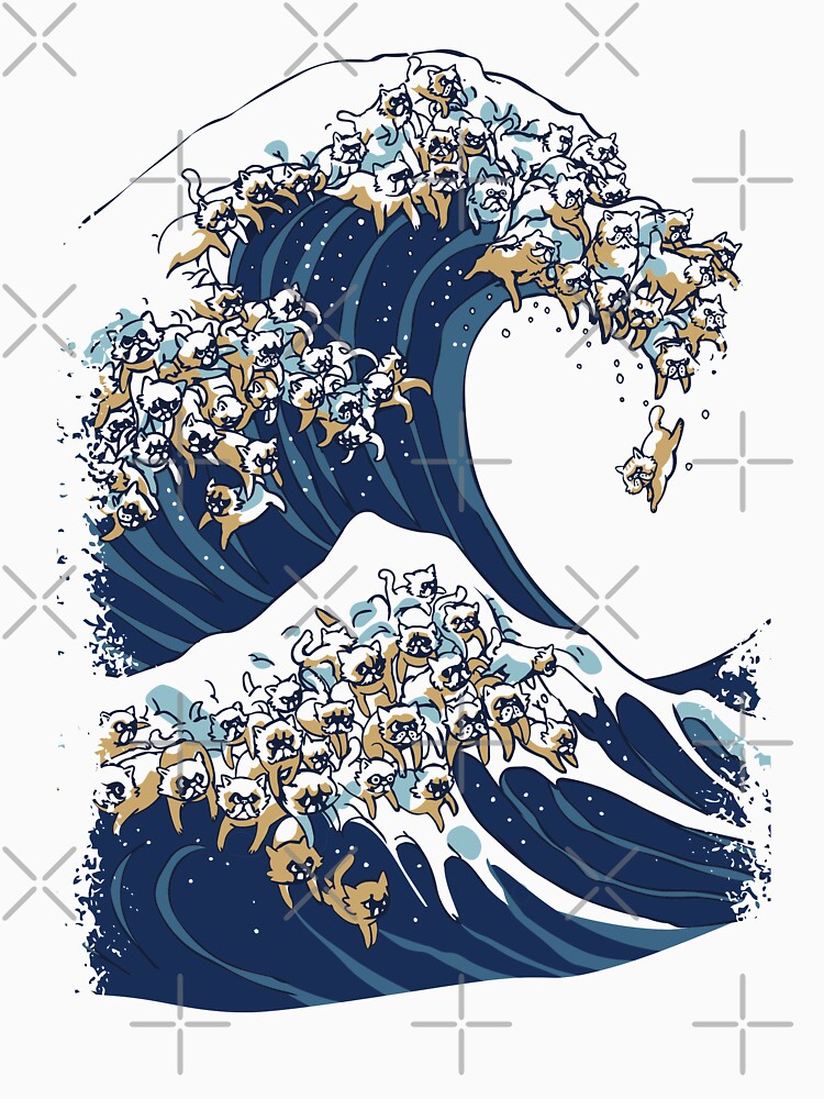 "The Great Wave of Cat" T-shirt for Sale by Huebucket | Redbubble | cat ...