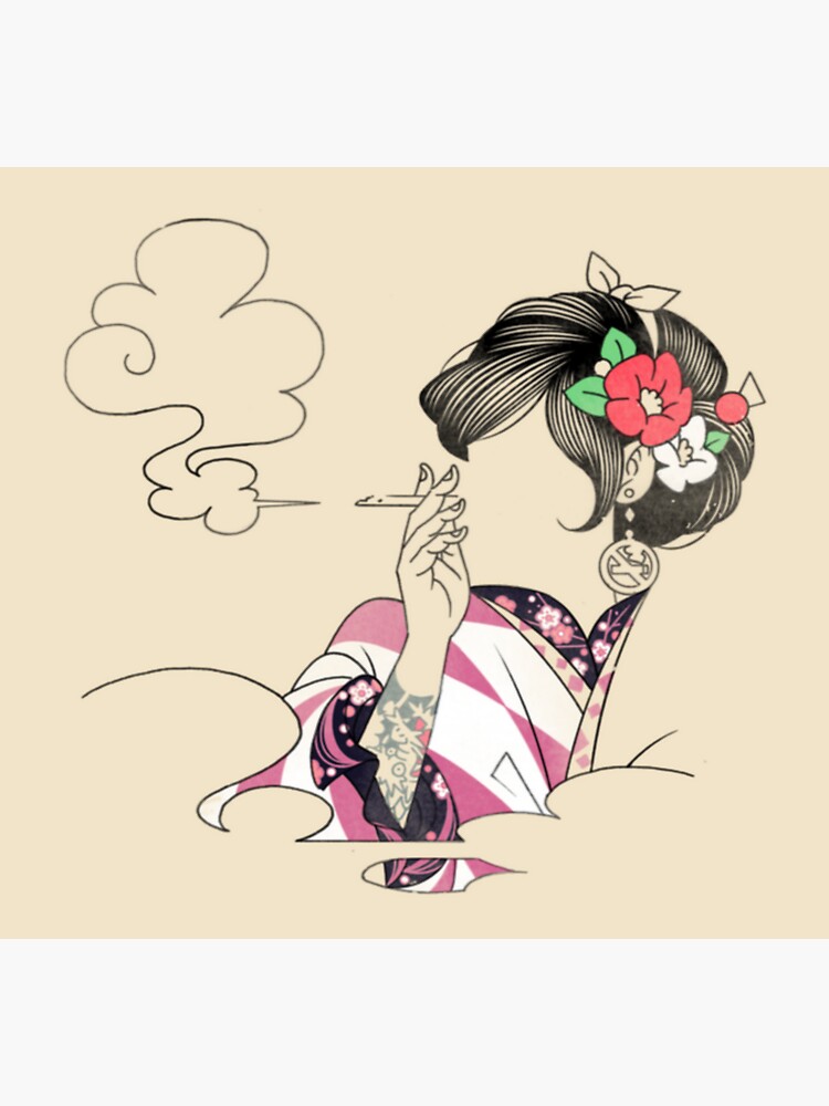 "Japan girl smoking" Sticker by 17Huncho | Redbubble