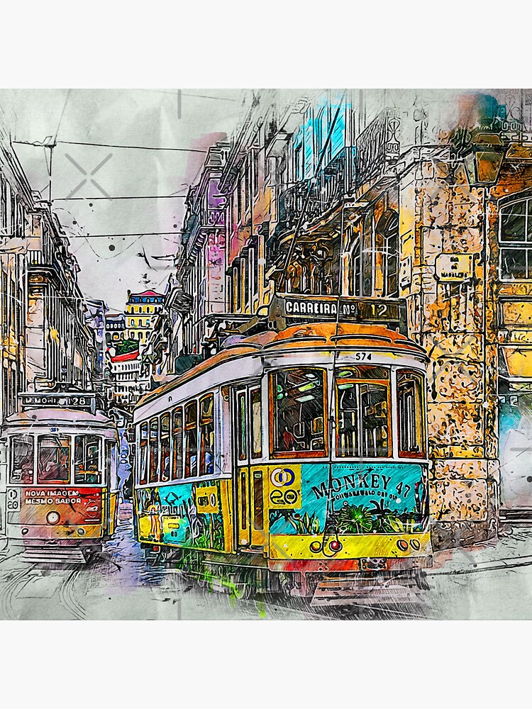 "Portugal City Trams Lisbon Street" Sticker by DigitalChickHub | Redbubble