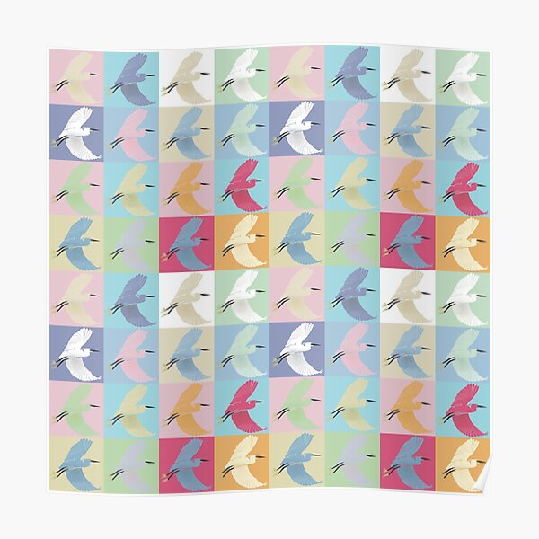 "Flying Bird Block Pattern - Egrets" Poster for Sale by SeanBeDrawin ...