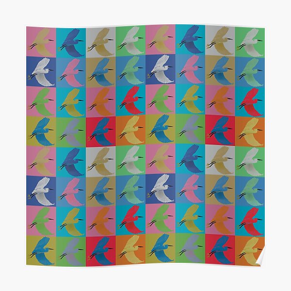 "Flying Bird Block Pattern - Neon Egrets" Poster for Sale by ...