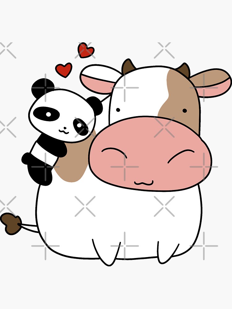 "Panda Loves Cow " Sticker for Sale by SaradaBoru | Redbubble