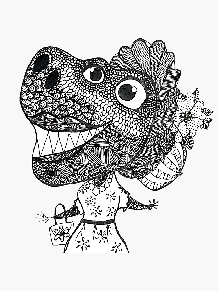 "Zentangle Dinosaur Caricature" Sticker for Sale by PeachBabeSuds ...