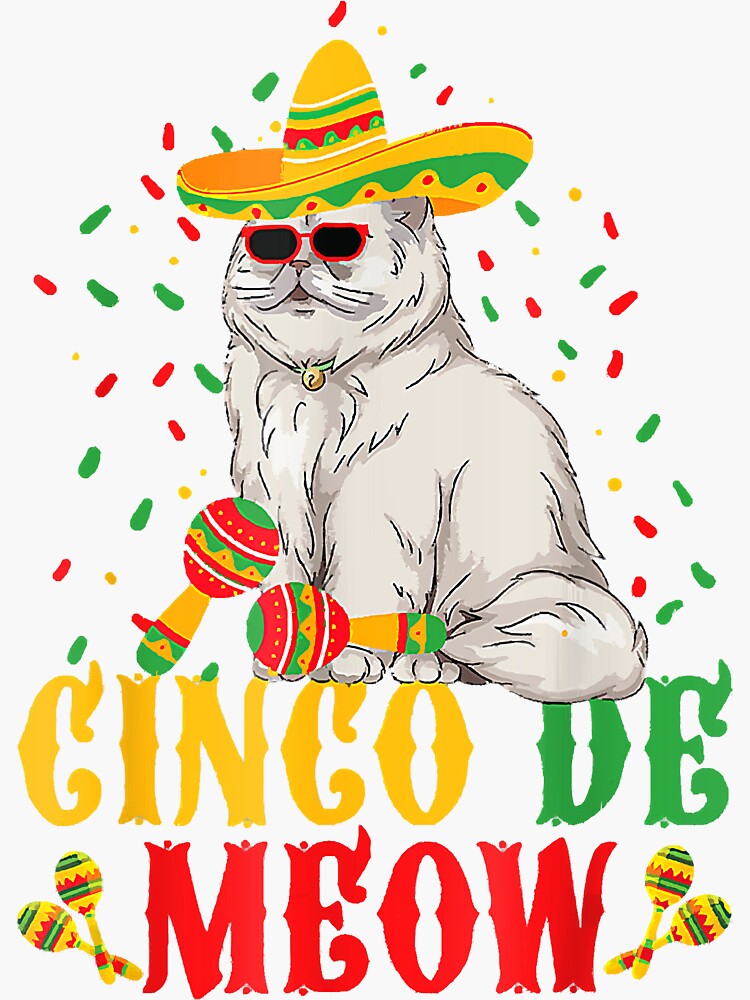 Cinco De Meow Cute Cinco De Mayo Cat Sombrero Mexican Fiesta Sticker