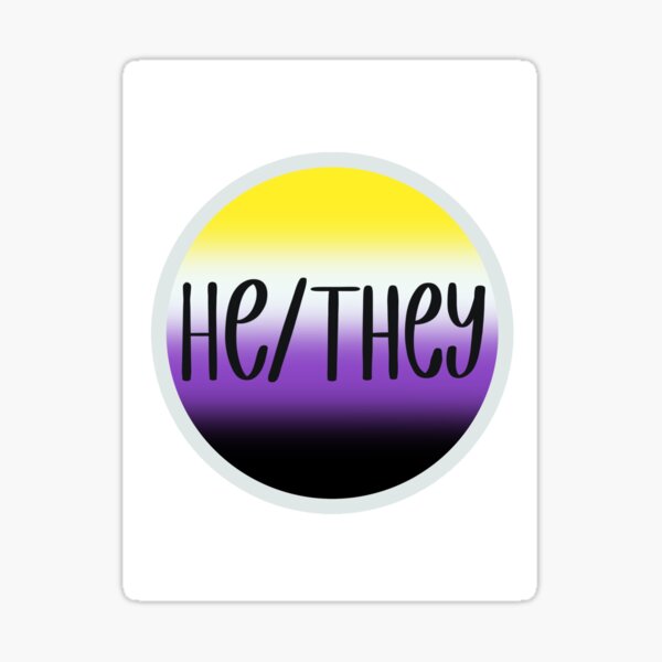 "Pronouns (he/they)" Sticker for Sale by rmarder | Redbubble