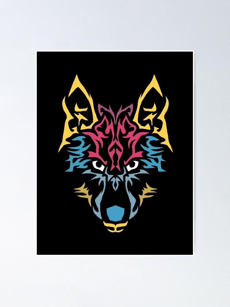 Póster «Cabeza de lobo colorido fresco | Cabeza de lobo azteca» de ...