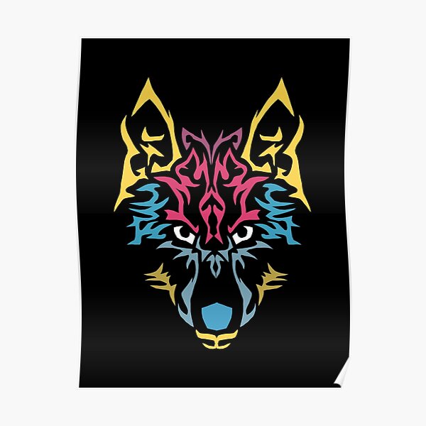 Póster «Cabeza de lobo colorido fresco | Cabeza de lobo azteca» de ...