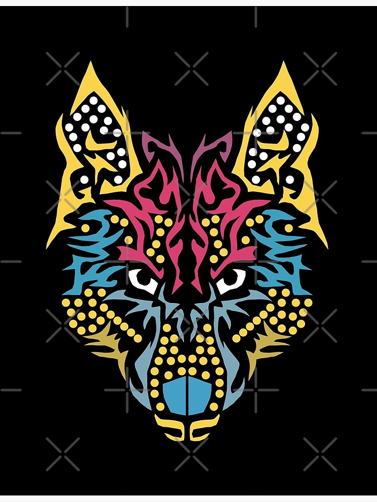 Póster «Cabeza de lobo colorido fresco | Cabeza de lobo azteca» de ...