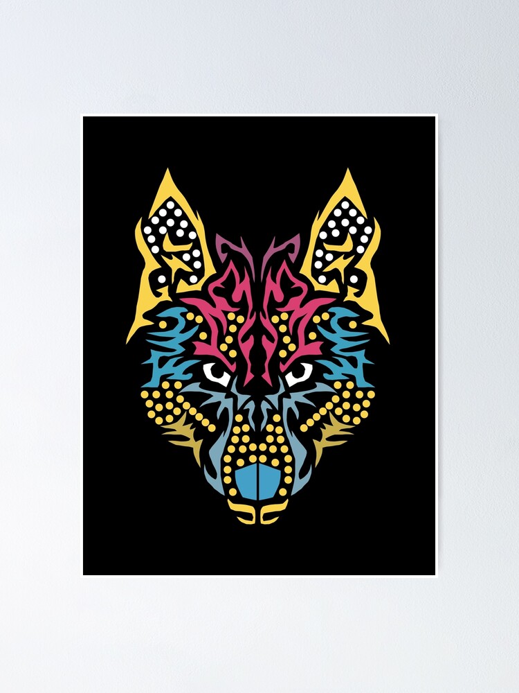 Póster «Cabeza de lobo colorido fresco | Cabeza de lobo azteca» de ...