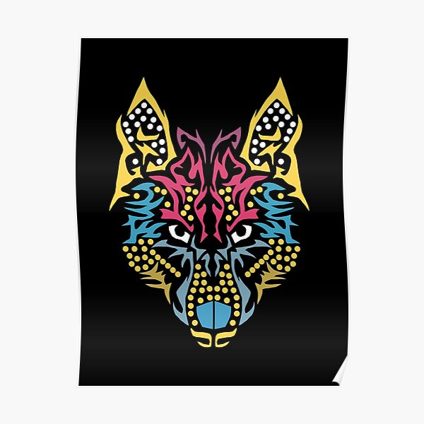 Póster «Cabeza de lobo colorido fresco | Cabeza de lobo azteca» de ...