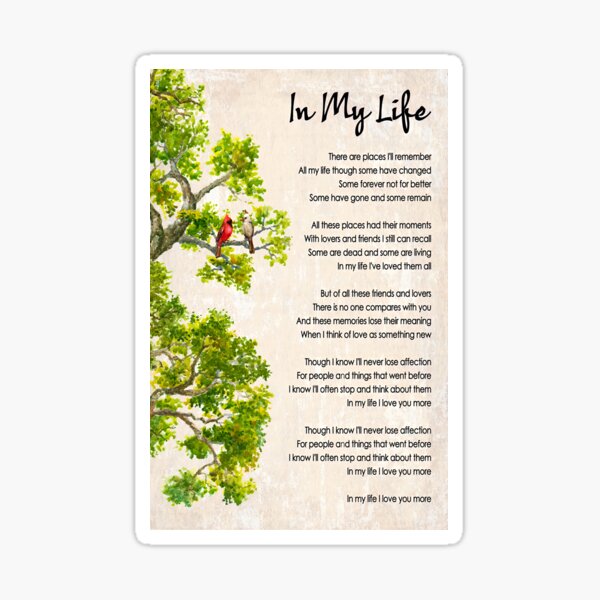 "In My Life Lyrics Poster, The Beatles Song Lyrics Poster, Song Poster ...