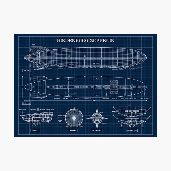 "Hindenburg Zeppelin (Navy Blueprint-English)" Photographic Print for ...