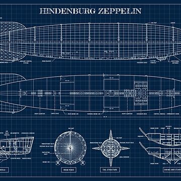 "Hindenburg Zeppelin (Navy Blueprint-English)" Photographic Print for ...