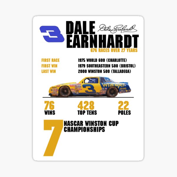 "NASCAR stats - Dale Earnhardt" Sticker by TaylorsGallery | Redbubble