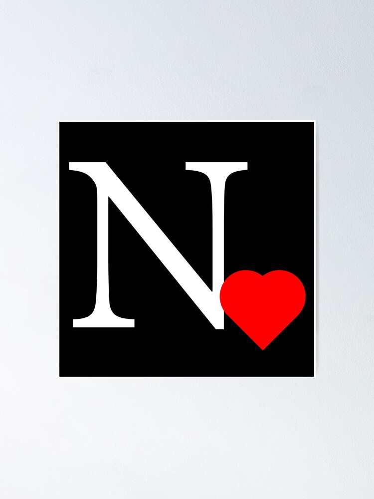 Póster Letra N Blanca Con Un Corazón Rojo Letra Inicial N De Lettersmatter Redbubble