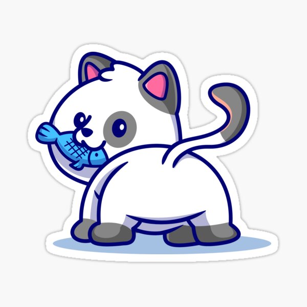 "Cute Baby Cat Eat Fish" Sticker by poci5419 | Redbubble