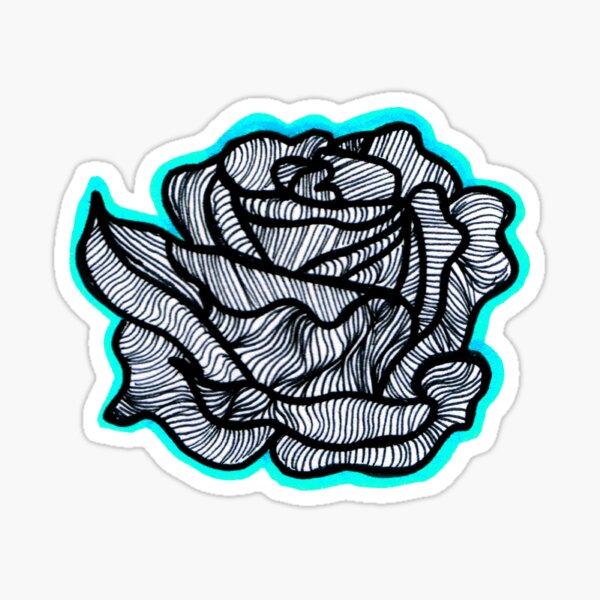"Cyan Rose Hand Drawn Illustration" Sticker for Sale by hattielintonart ...