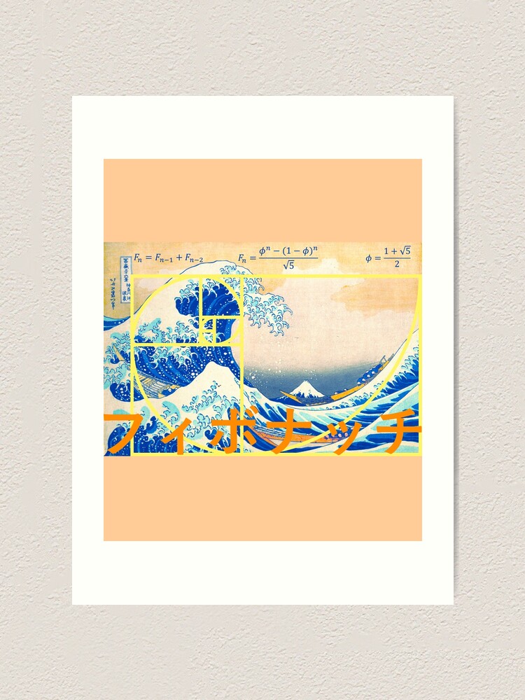 "Great Wave Art Fibonacci Golden Spiral Vintage Math Design" Art Print ...