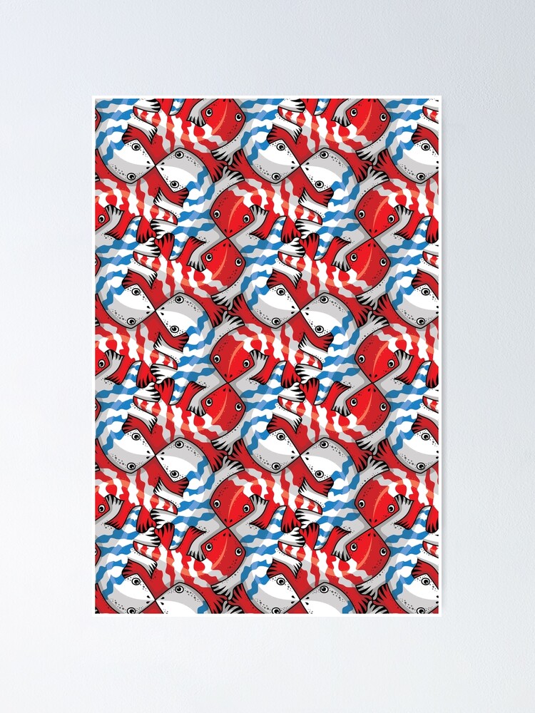 "Red and White Lizards Tessellation Pattern" Poster for Sale by ...