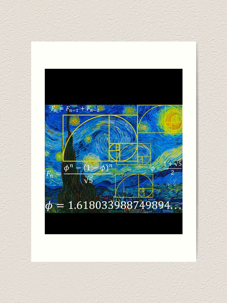 "Starry Night Art Fibonacci Golden Spiral Vintage Math Design" Art ...