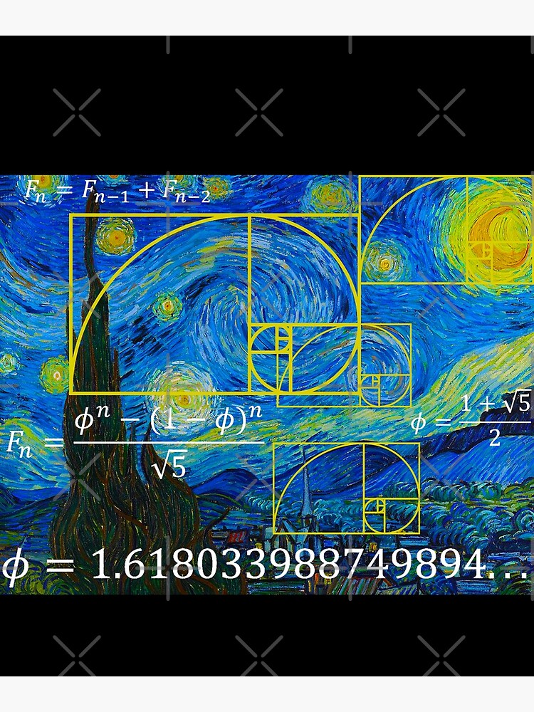 "Starry Night Art Fibonacci Golden Spiral Vintage Math Design" Art ...