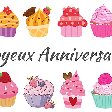 "French Happy Birthday Card with Cupcakes - Joyeux Anniversaire ...