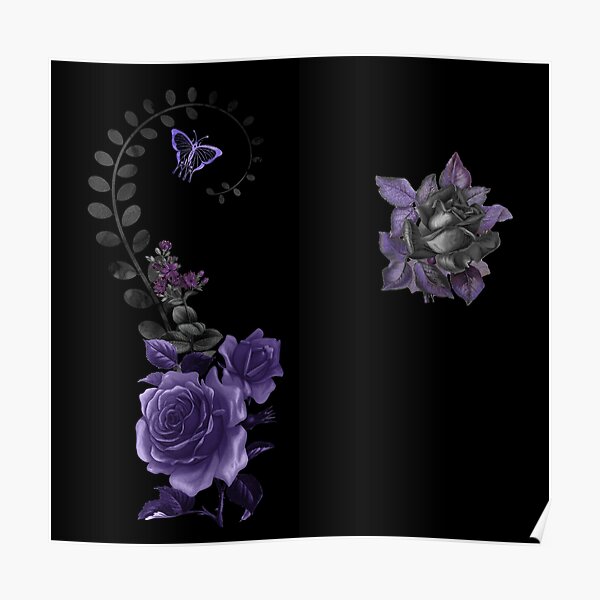 "Delicate Purple Goth Roses with a Butterfly Design" Poster for Sale by ...