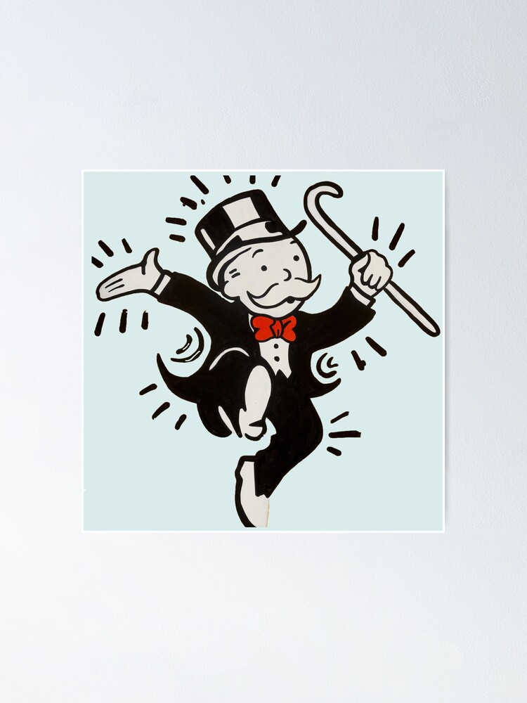 "MONOPOLY MAN DANCING A JIG - on light greenish blue" Poster for Sale ...
