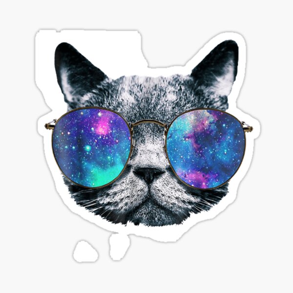 "Cat Space Glasses Astronaut Cat Meme Round Glasses Classic " Sticker ...
