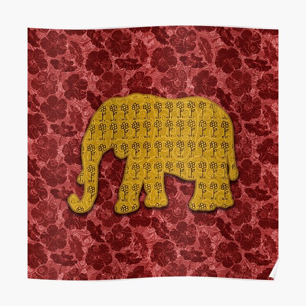 "Yellow Mustard Floral Elephant on Red Velvet Floral " Poster for Sale ...