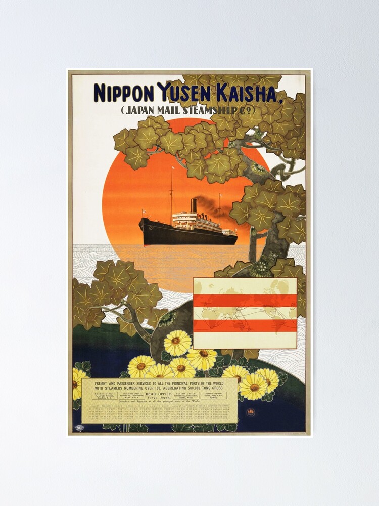 "Nippon Yusen Kaisha JAPAN MAIL STEAMSHIP CO Vintage Ship Travel Poster ...