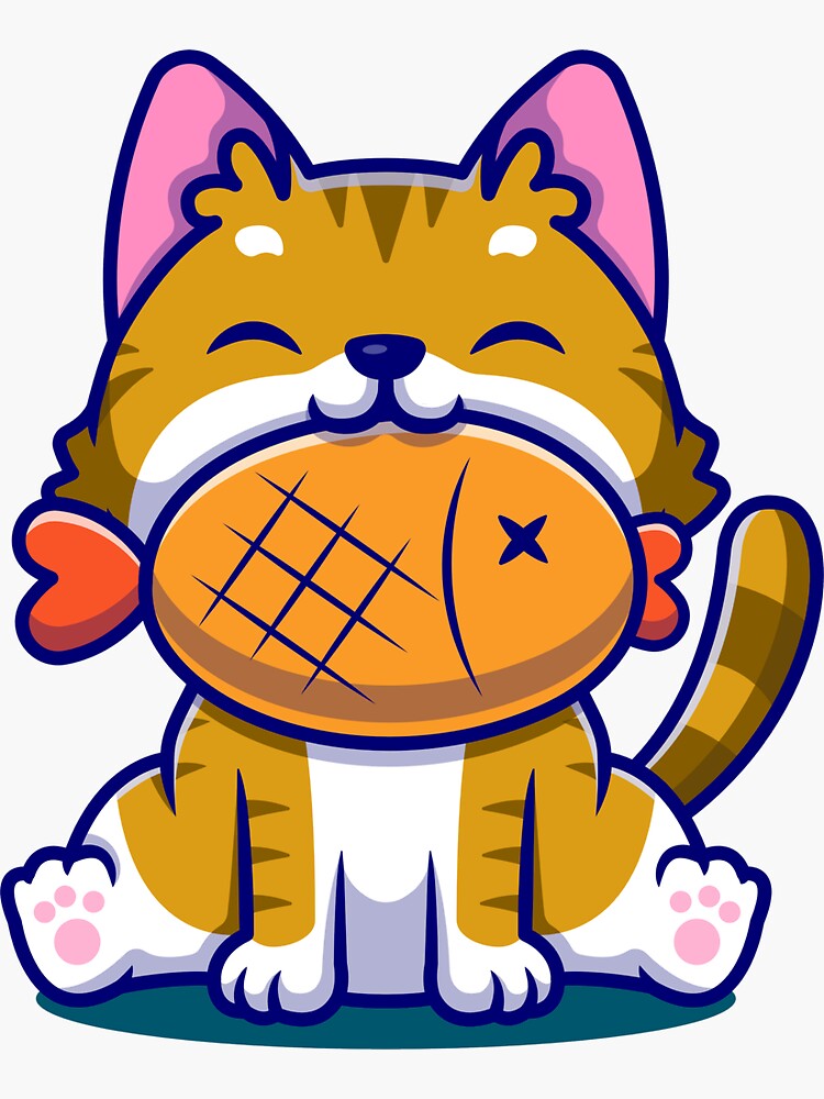 "Cute Baby Cat Eat Fish" Sticker by poci5419 | Redbubble