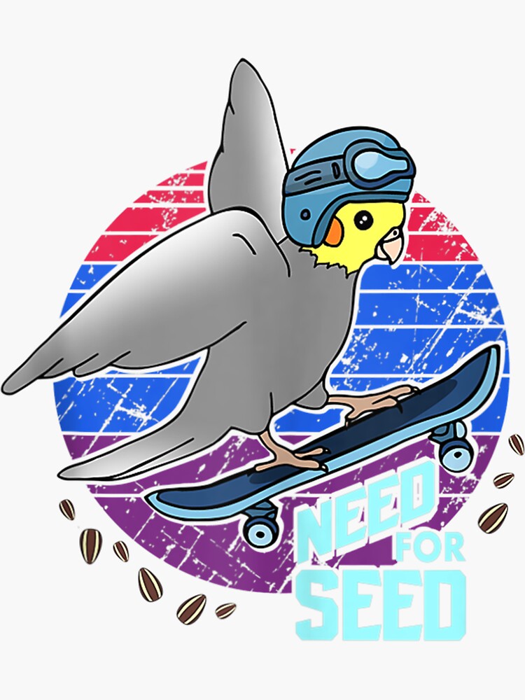 "Need for Seed Funny Cockatiel Doodle Skater Birb Parrot " Sticker by ...