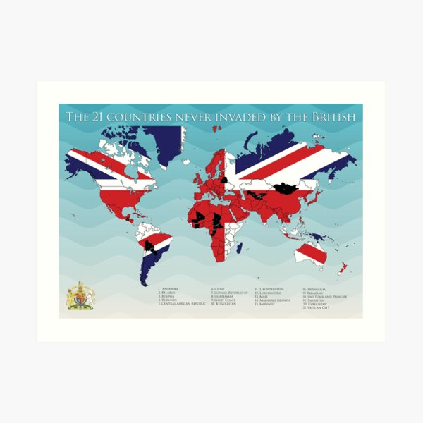 "World Map of the countries the UK hasn't invaded" Art Print by ...