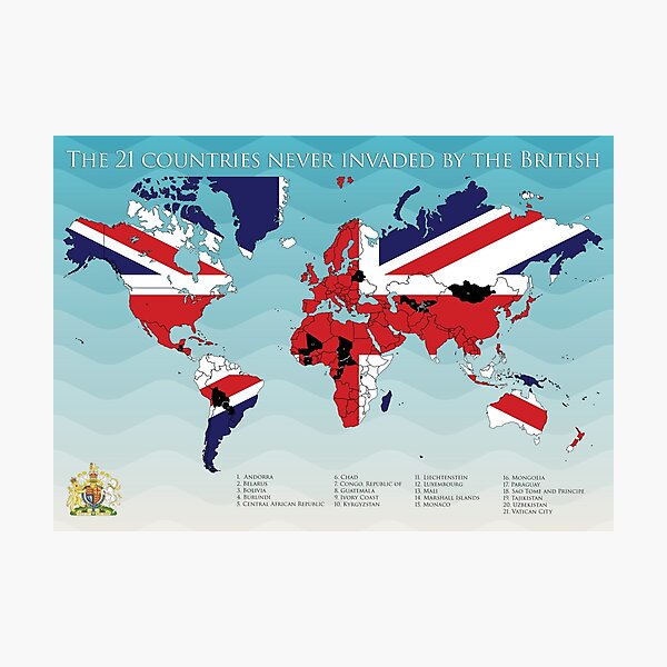 "World Map of the countries the UK hasn't invaded" Photographic Print ...