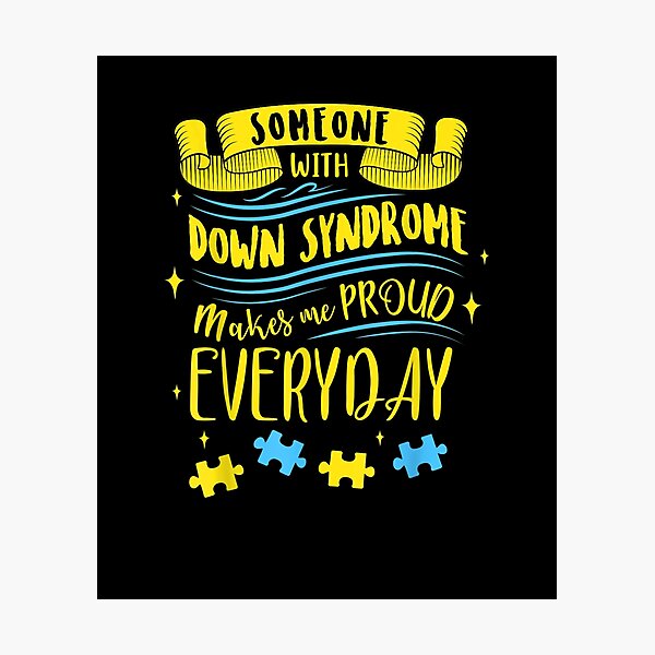 "Down Syndrome Mom Awareness Trisomy 21 Gold Blue Ribbon" Photographic ...