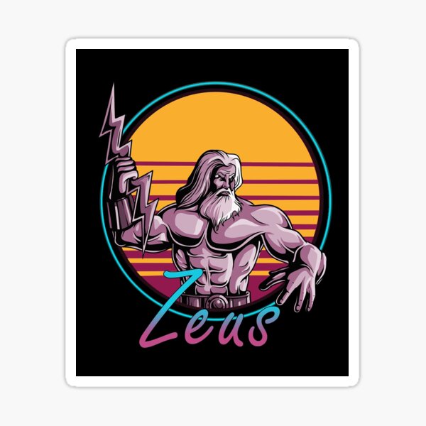 Pegatina «Regalo retro de la mitología griega Zeus Retrowave de los ...