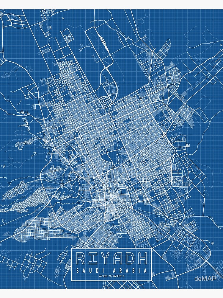 "Riyadh City Map of Saudi Arabia - Blueprint" Poster by deMAP | Redbubble
