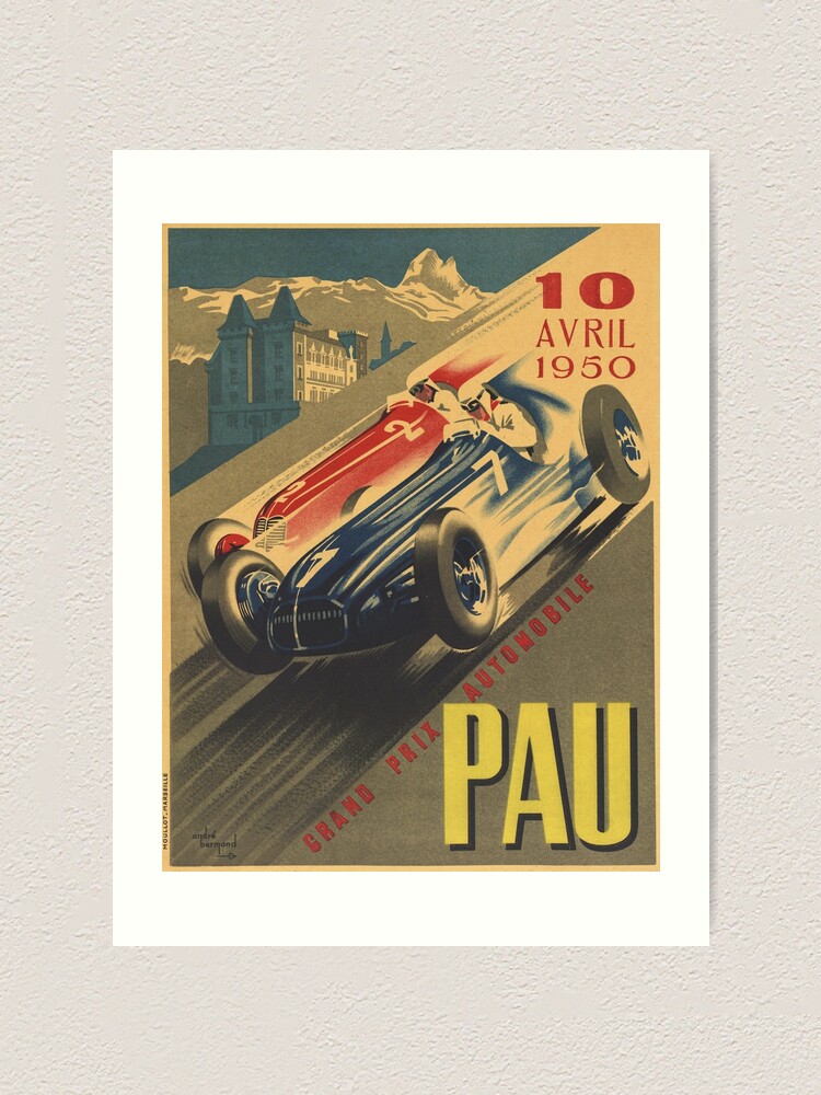 "Grand Prix AUTOMOBILE de PAU France 1950 Vintage Racing Poster by ...