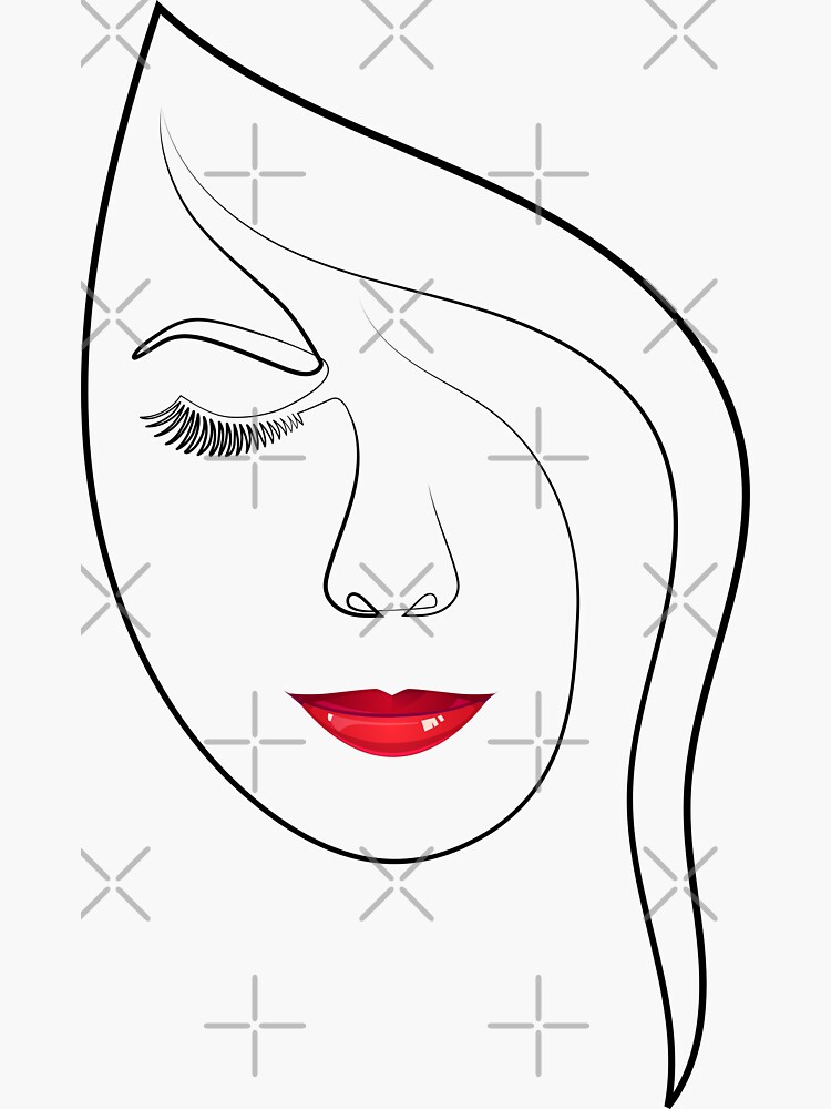 Sticker « Femme souriante aux lèvres rouges | Dessin d'une ligne ...