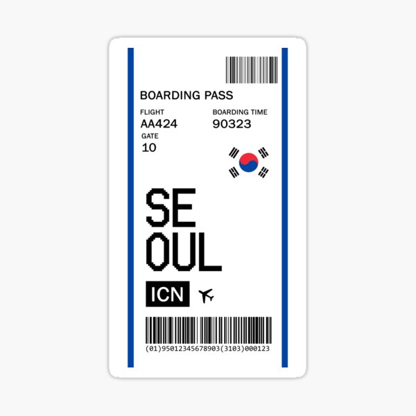 "Seoul Boarding Pass Ticket Airplane Airlane" Sticker for Sale by ...
